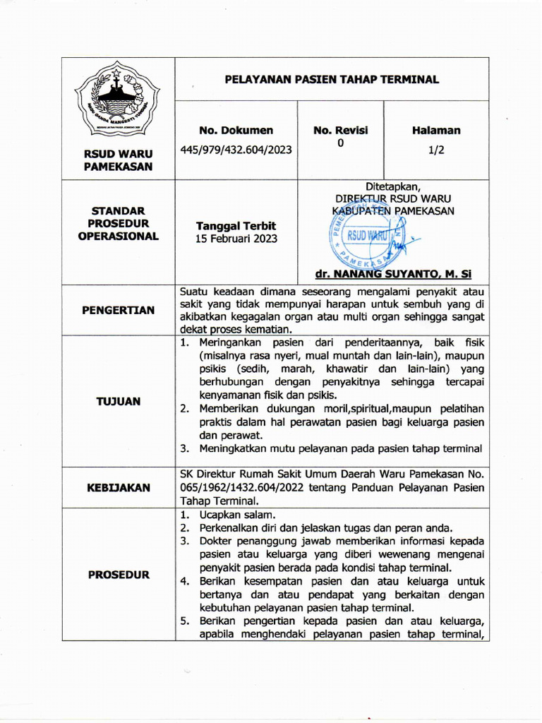Spo Pelayanan Pasien Tahap Terminal | PDF
