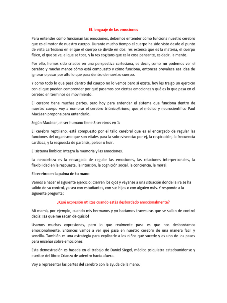 El cerebro en la palma de tu mano | PDF | Cerebro | Las emociones