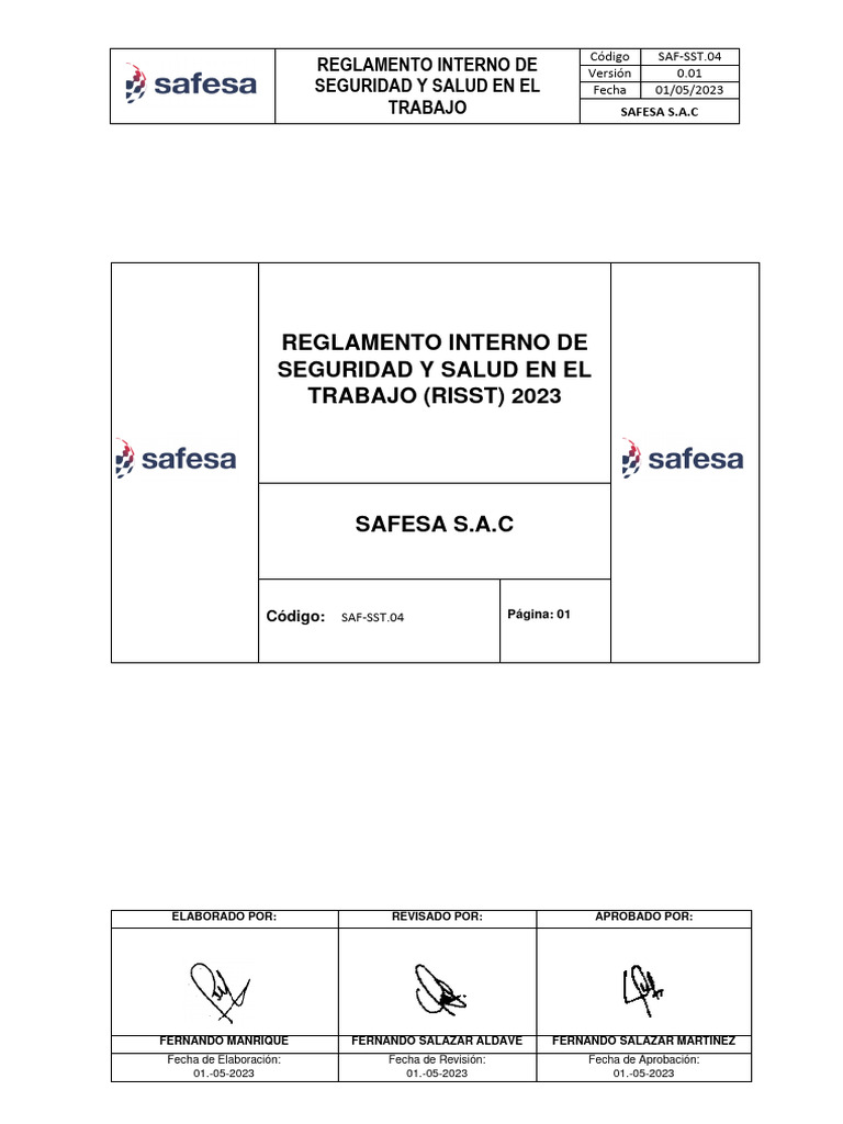 Risst Safesa Sac - 2023 | PDF | Seguridad y salud ocupacional | Derecho laboral