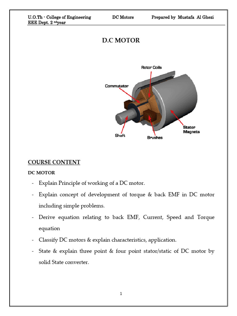 Dc Motors Lecture Notes Pdf Electric Motor Electromagnetic Induction