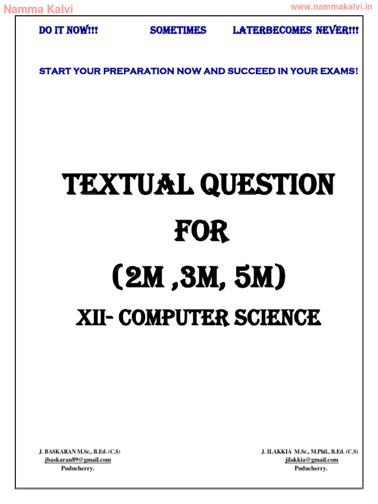 Namma Kalvi 12th Computer Science Question Bank Em 216955 | PDF | Relational Database | Scope ...