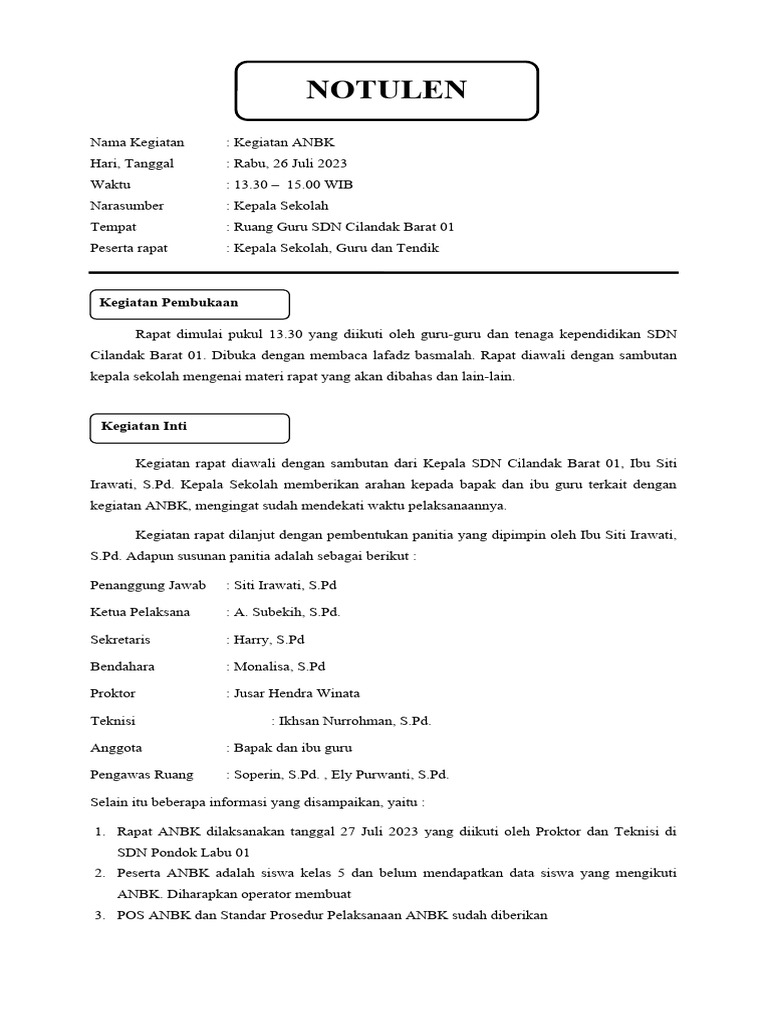 Contoh Notulen Rapat | PDF