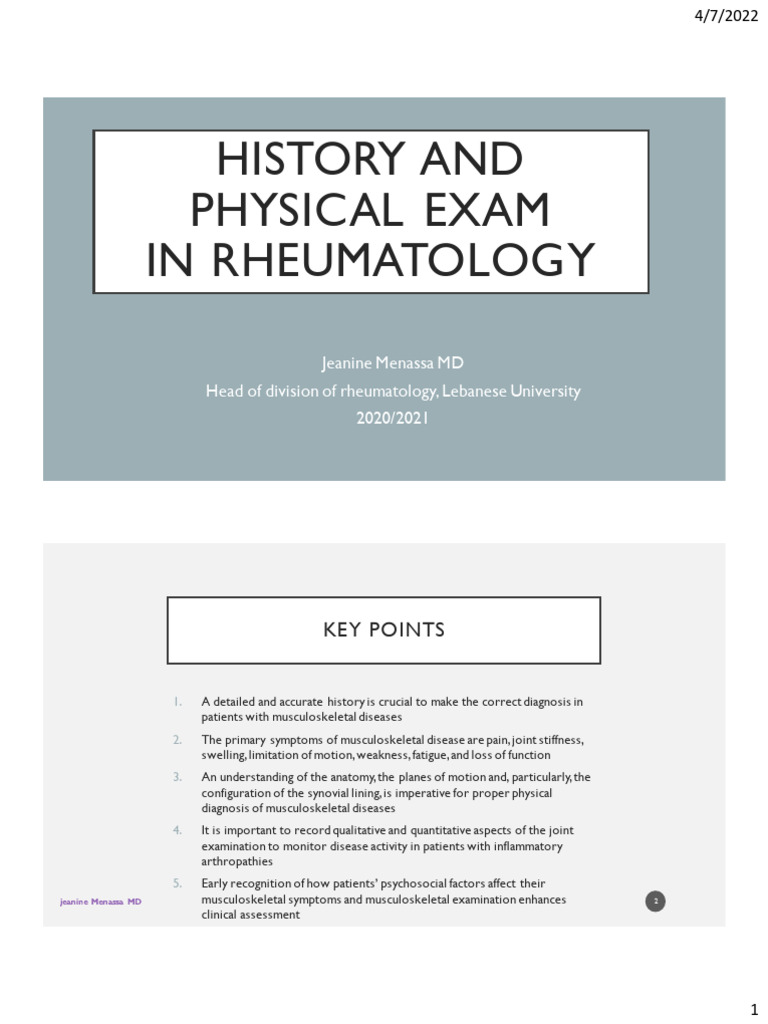 History and Physical Exam in Rheumatology | PDF | Anatomical Terms Of ...