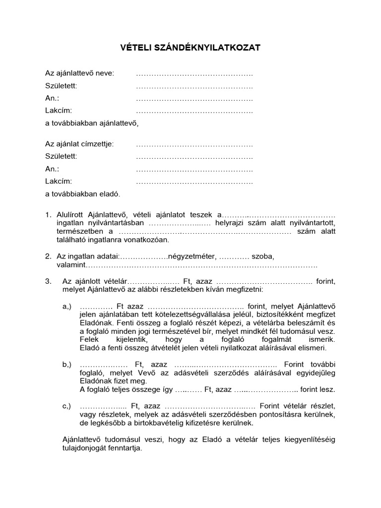 Veteli Szandek Nyilatkozat | PDF