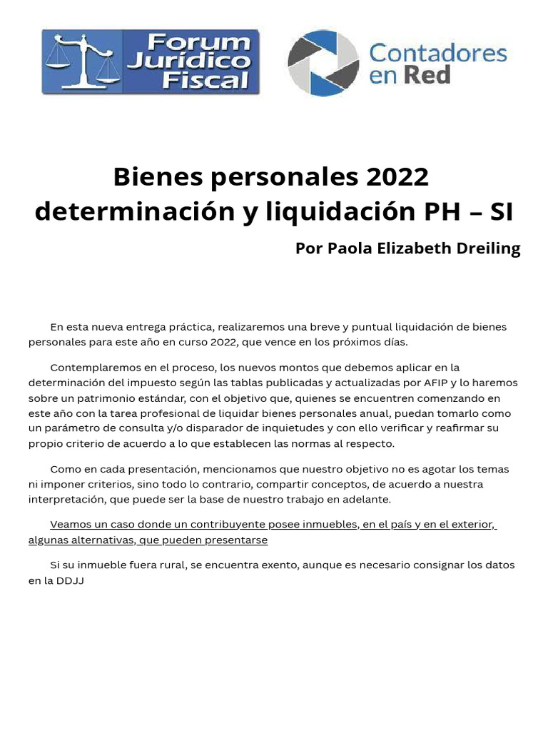 Bienes Personales 2022 Determinacion y Liquidacion PH - SI Ok | PDF ...