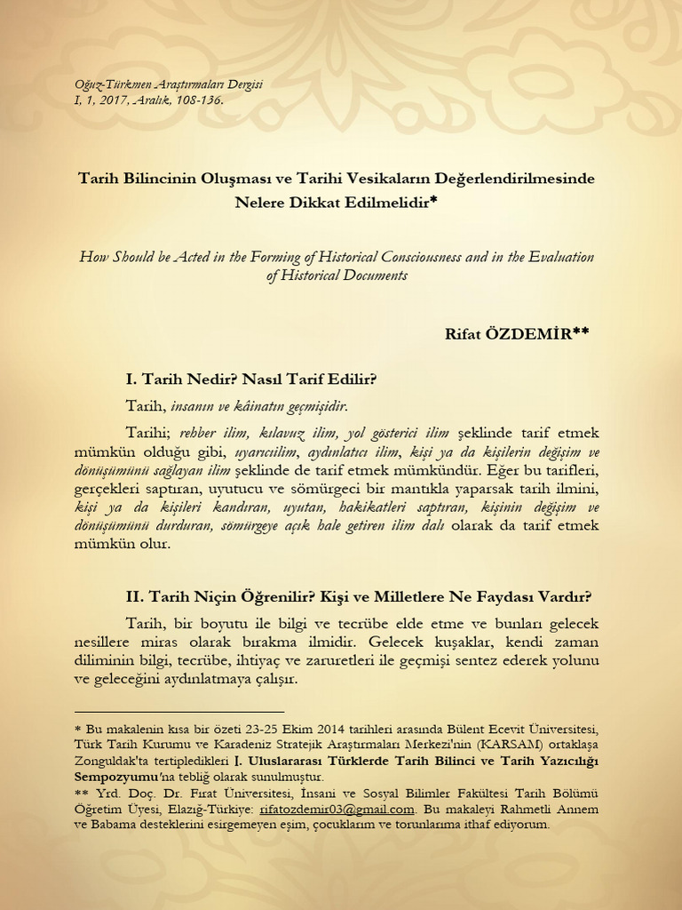 Tarih Bilincinin Olu - Mas - Ve Tarihi Vesikalar - N de - Erlendirilmesinde Nelere Dikkat ...