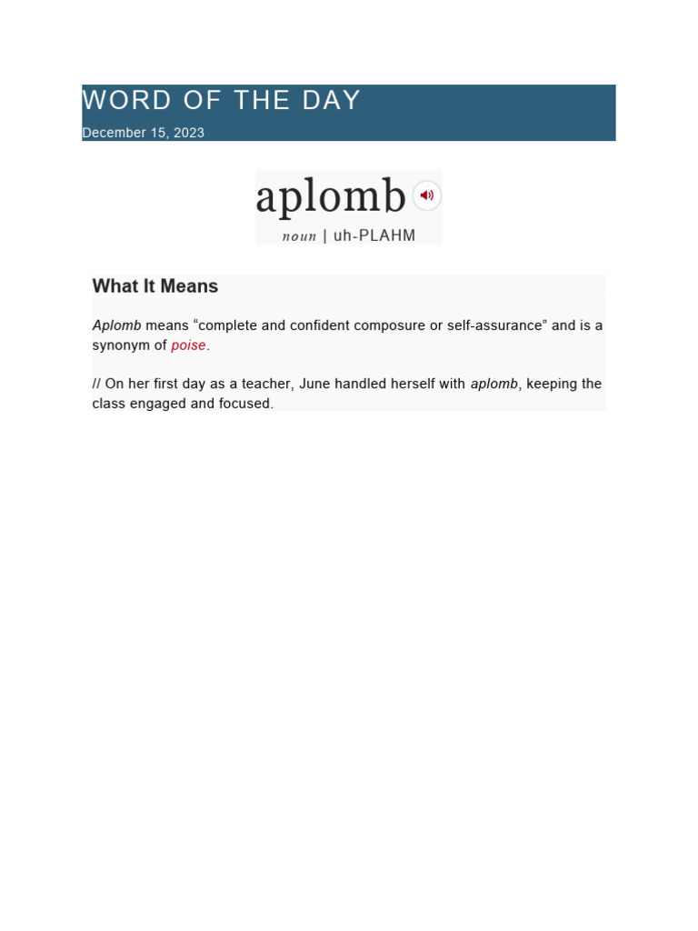 Aplomb: Word of The Day | PDF | Language Arts & Discipline | Wellness