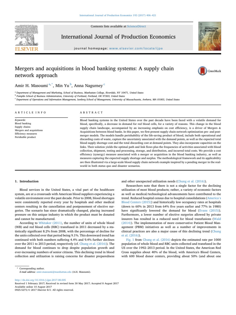 Masoumi Et Al., 2017 | PDF | Mergers And Acquisitions | Blood Transfusion