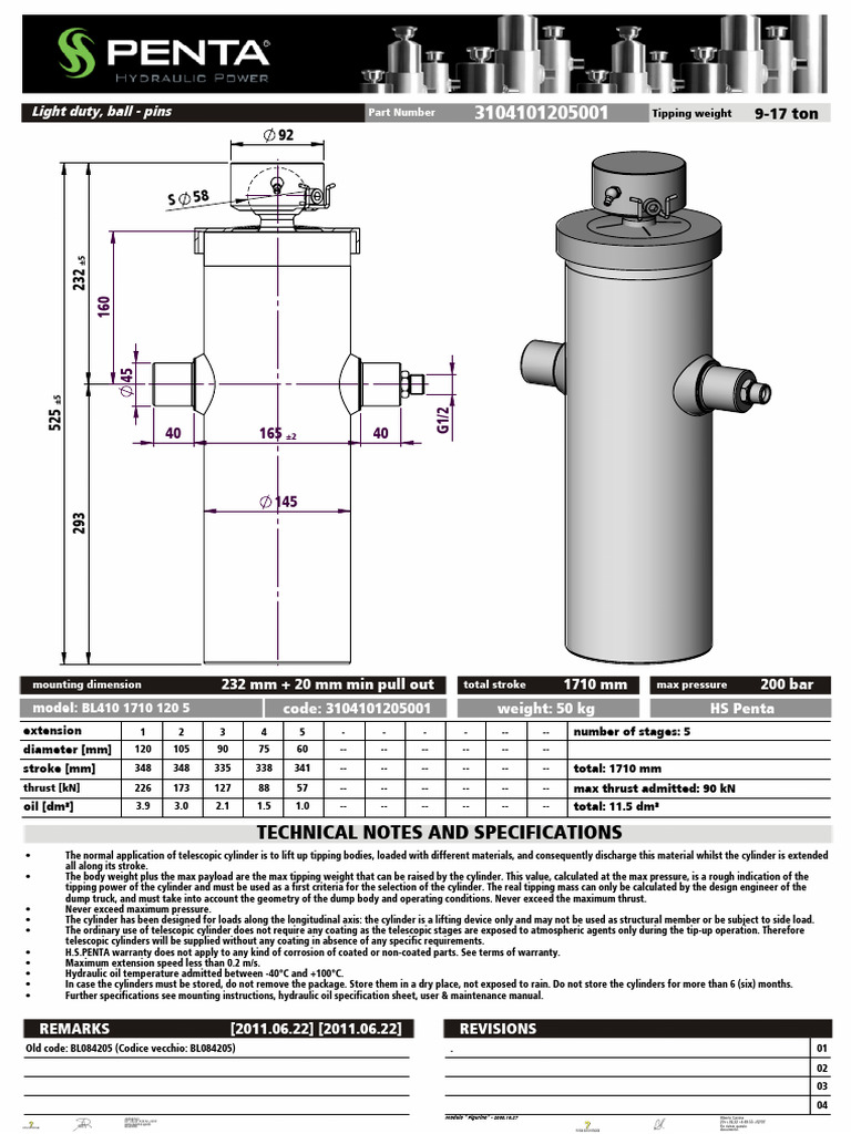 Penta Hydraulic Cylinder Specifications | PDF | Mechanical Engineering ...