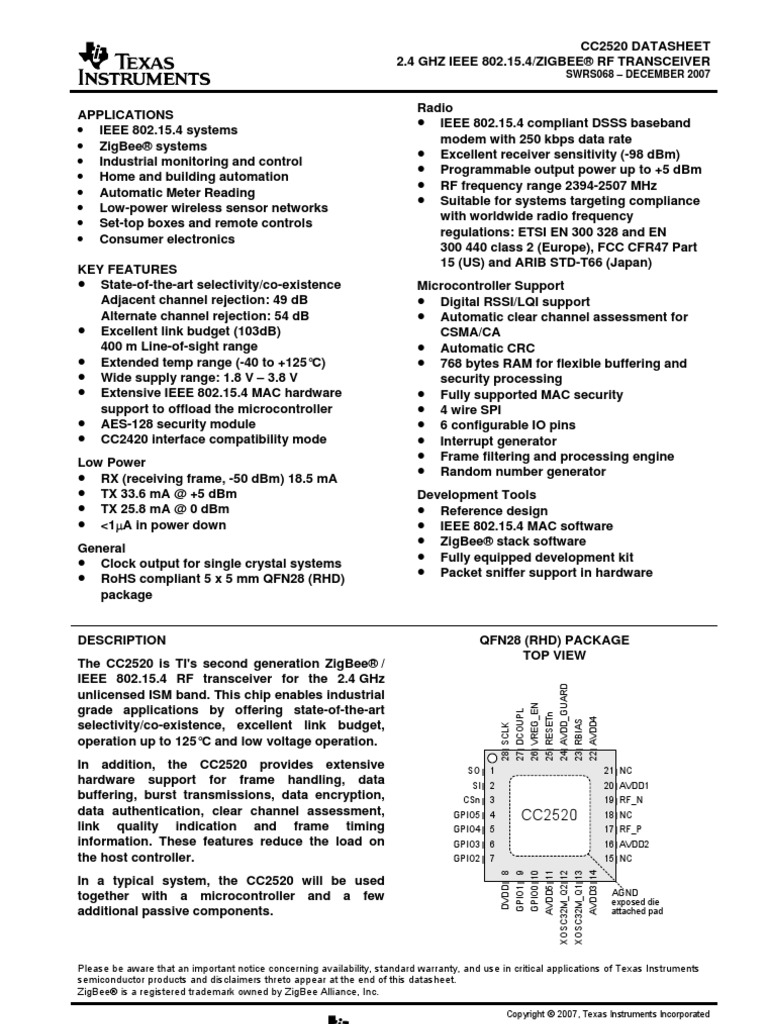 CC 2520 | PDF | Electrostatic Discharge | Computer Network