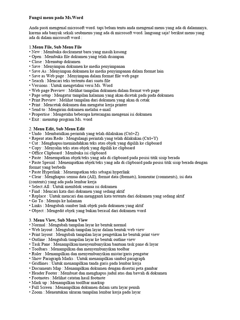 Ms - Word - Menu Dan Fungsi | PDF | Karier & Perkembangan | Seni