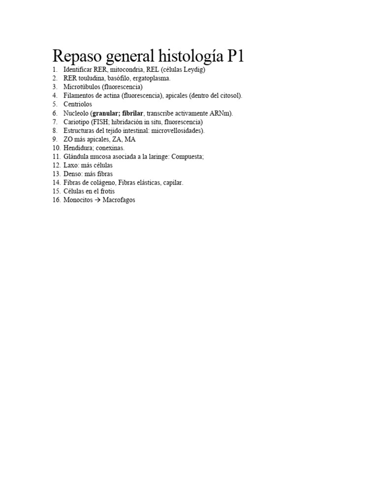 Repaso General Histología P1 | PDF