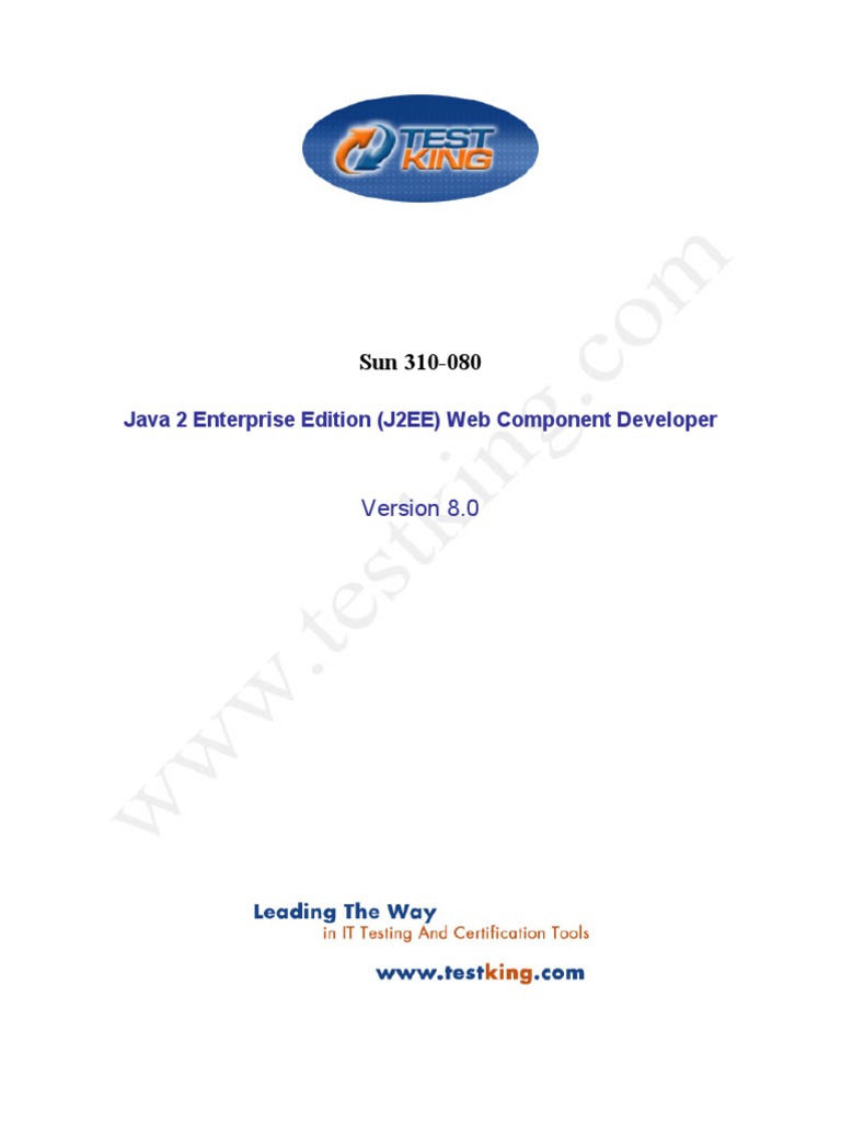 Testking 310-080 Sun Certified Developer For Java J2ee (Web Component ...