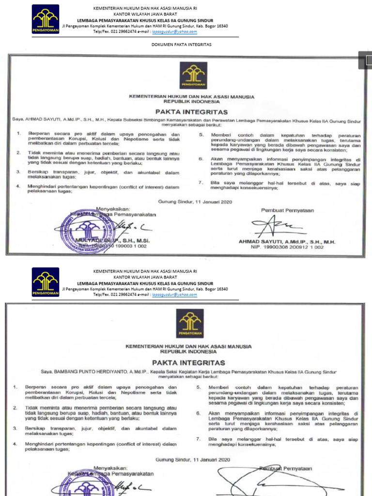Dokumen Pakta Integritas 2020 | PDF