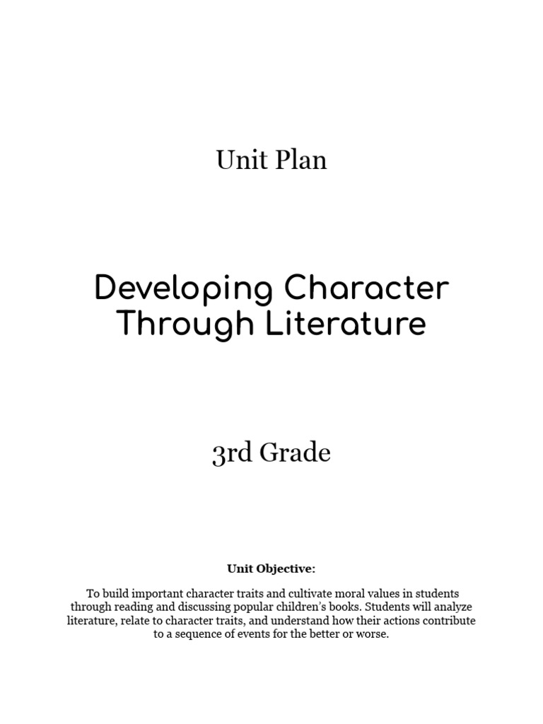 Unit Lesson Plan Character Through Literature | PDF | Cognitive ...