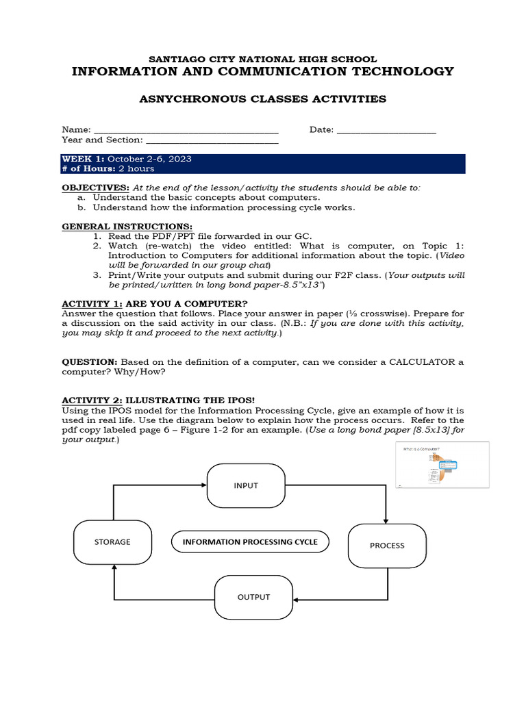 Asynchronous Activities - Ict 9 | PDF | Input/Output | Computer Hardware