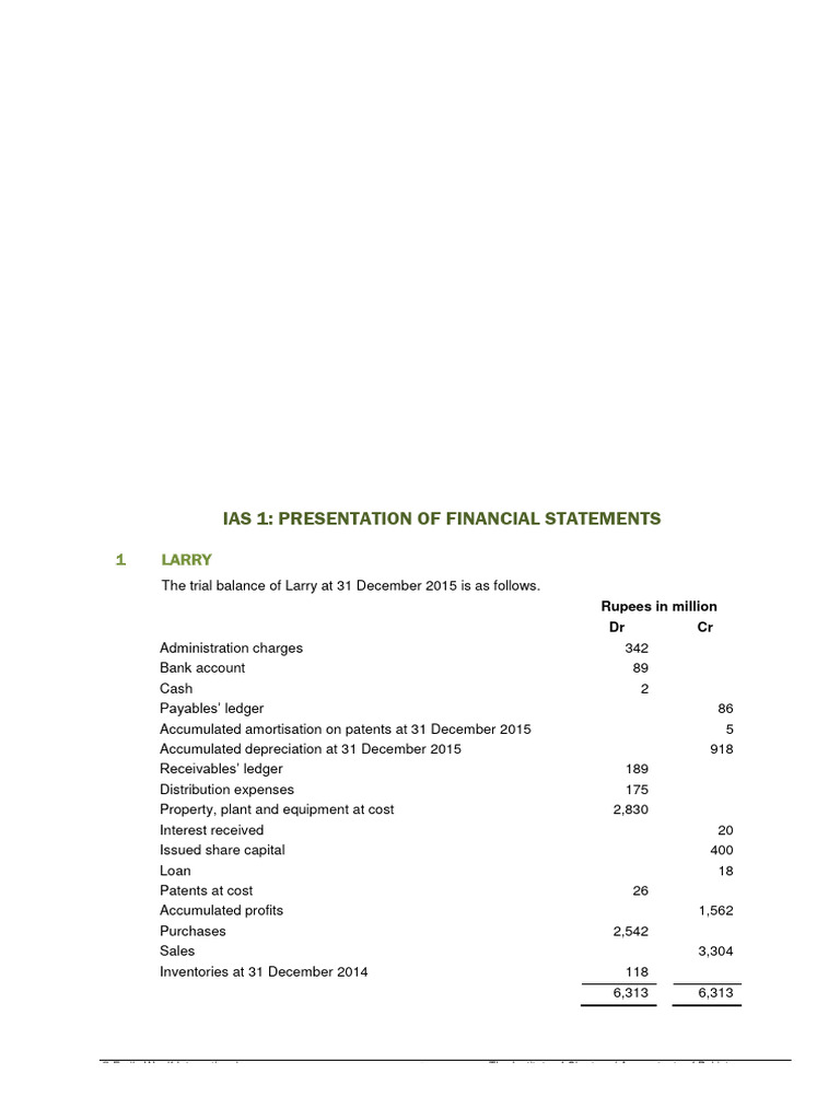 IAS 1 Practice Questions | PDF | Depreciation | Expense