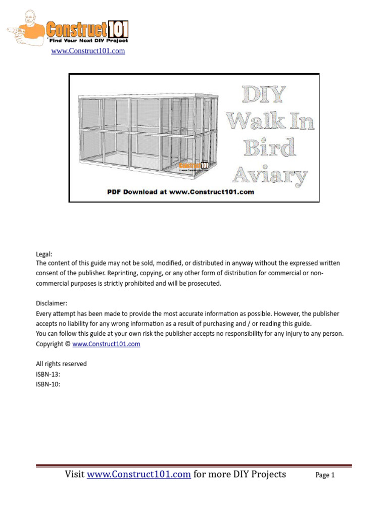DIY Walk in Bird Aviary 8x16 Plans | PDF | Framing (Construction ...