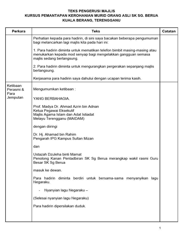 Teks MC Kem Pemantapan Kerohanian SK SG Berua | PDF