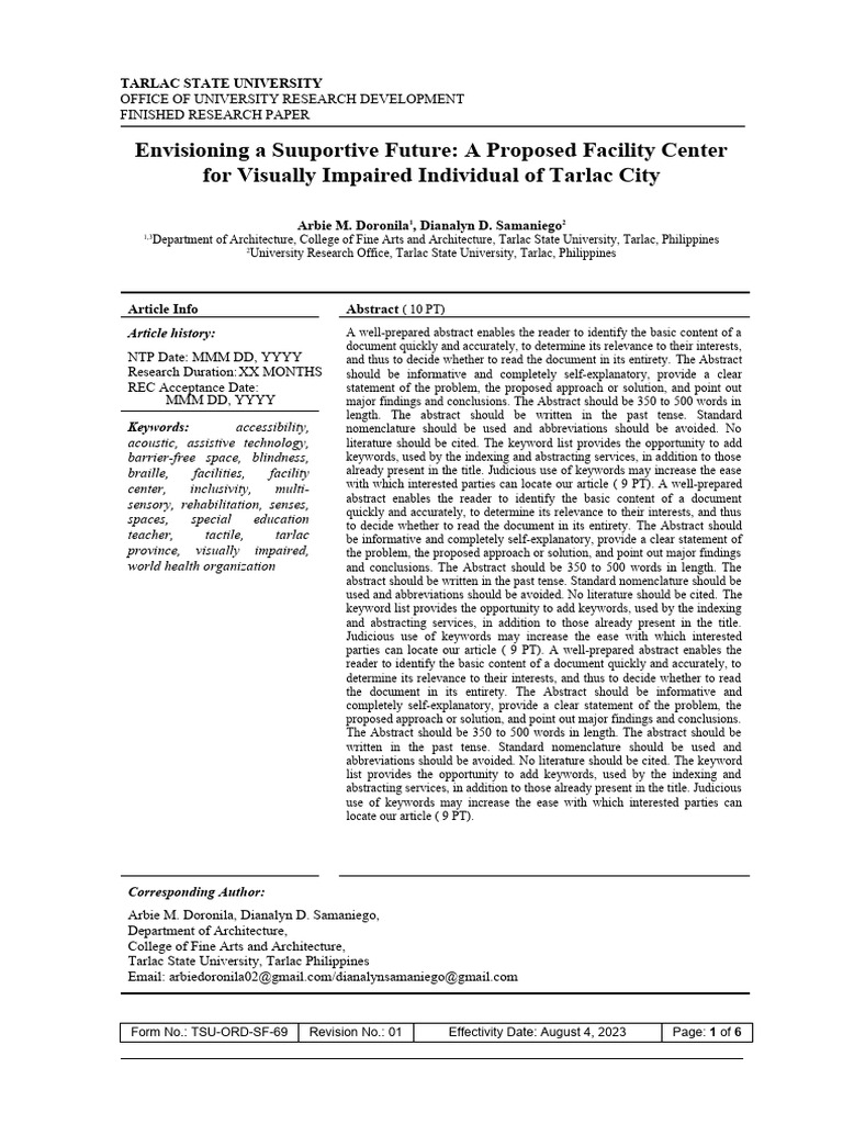 Tsu Ord SF 69 Finished Research Paper Format | PDF | Visual Impairment ...