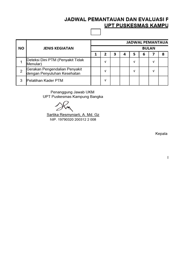 Jadwal Dan Pemantauan Evaluasi PTM | PDF