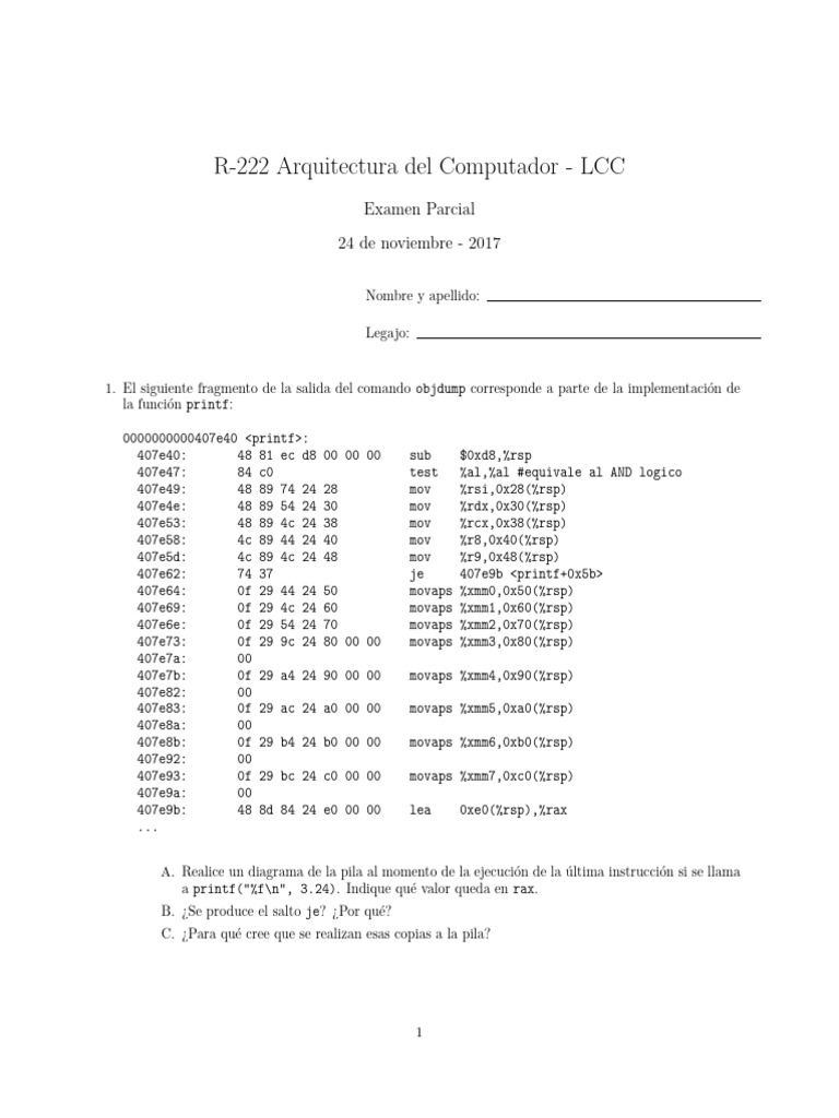 R-222 Arquitectura Del Computador - LCC: Examen Parcial 24 de Noviembre ...