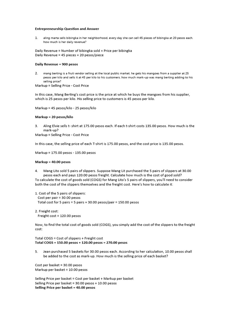 Entrepreneurship Question and Answer | PDF