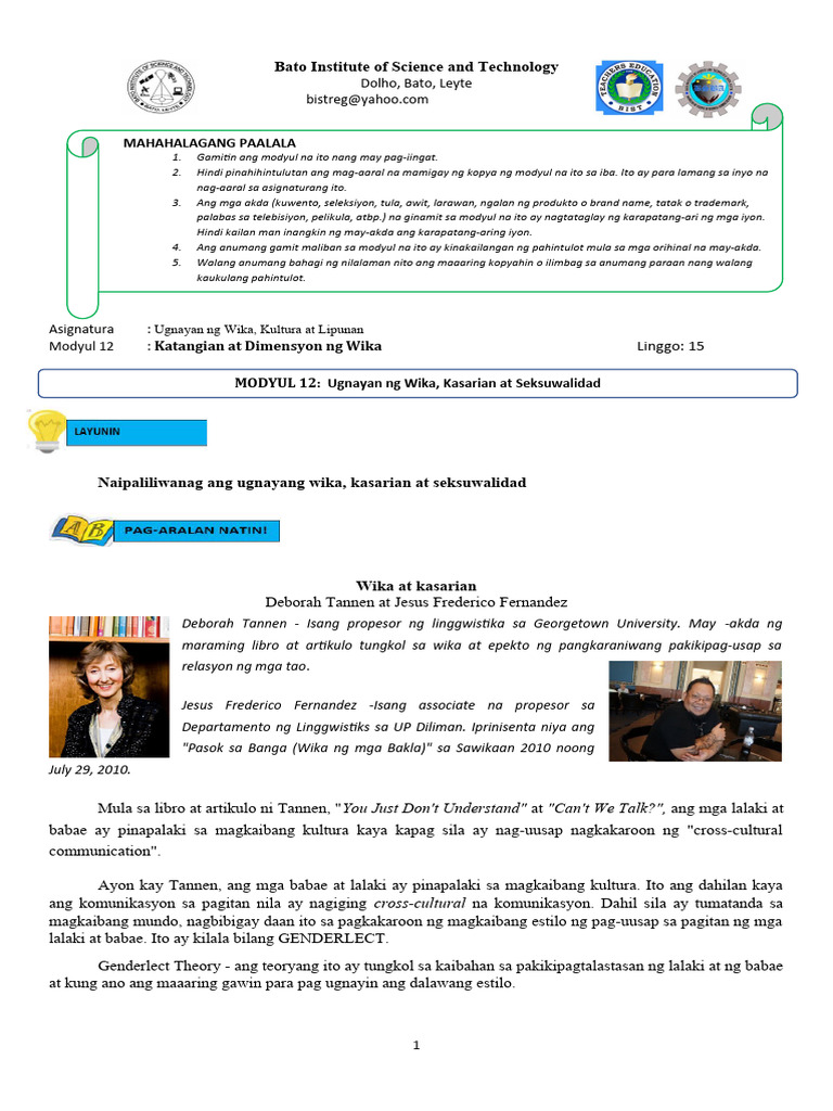 Ugnayan ng Wika at Kasarian | PDF