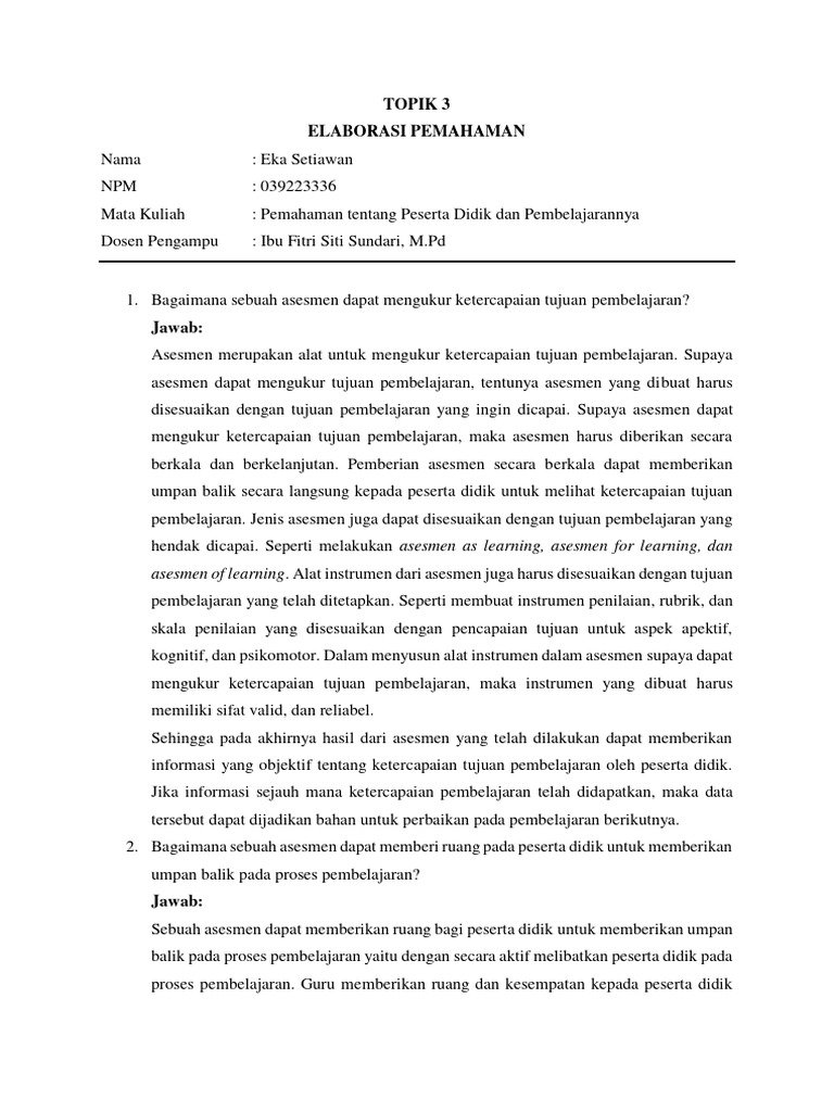 Topik 3 - Elaborasi Pemahaman - PPDP - Eka Setiawan - 039223336 - GK-A | PDF | Sains & Matematika