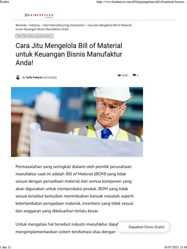 Bill of Material (BOM) Pengertian, Konsep, Struktur, dan Tipe | PDF