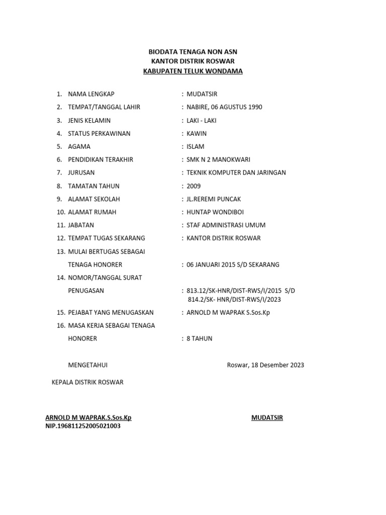 Biodata Honorer | PDF