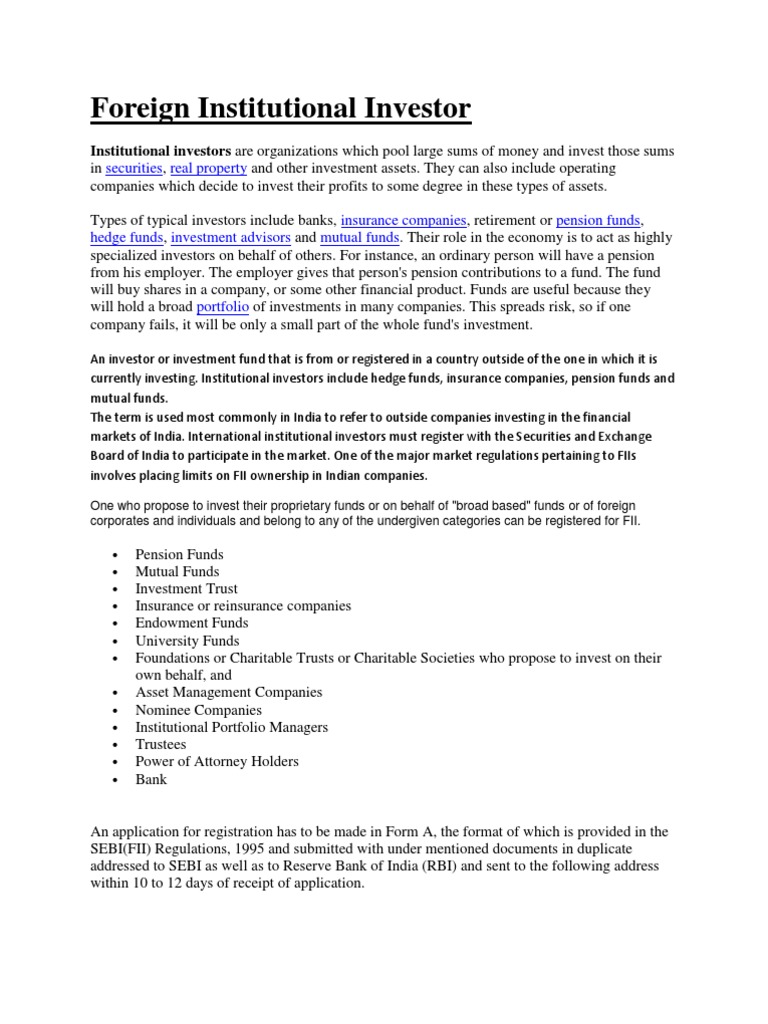 Foreign Institutional Investor by Ahamed | PDF | Mutual Funds | Investing