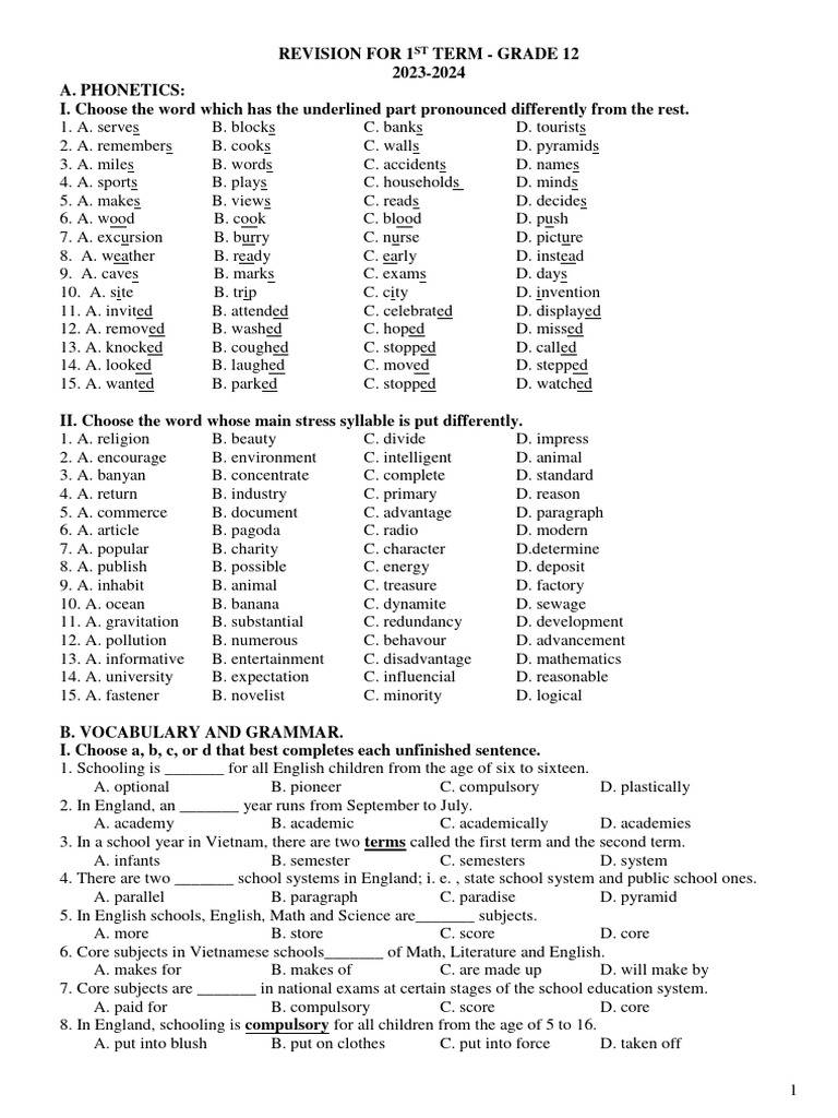 Grade 12 Phonetics and Grammar Revision | PDF | Body Language | Learning