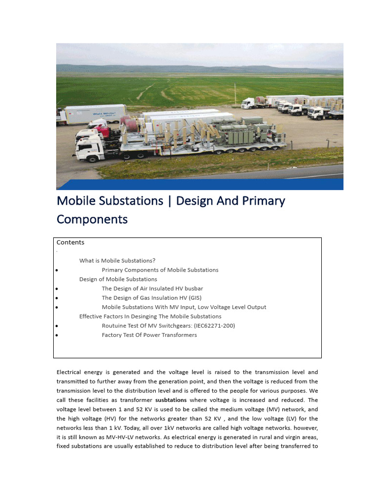 Mobile Substations Design and Primary Components | PDF | Electrical Substation | Transformer