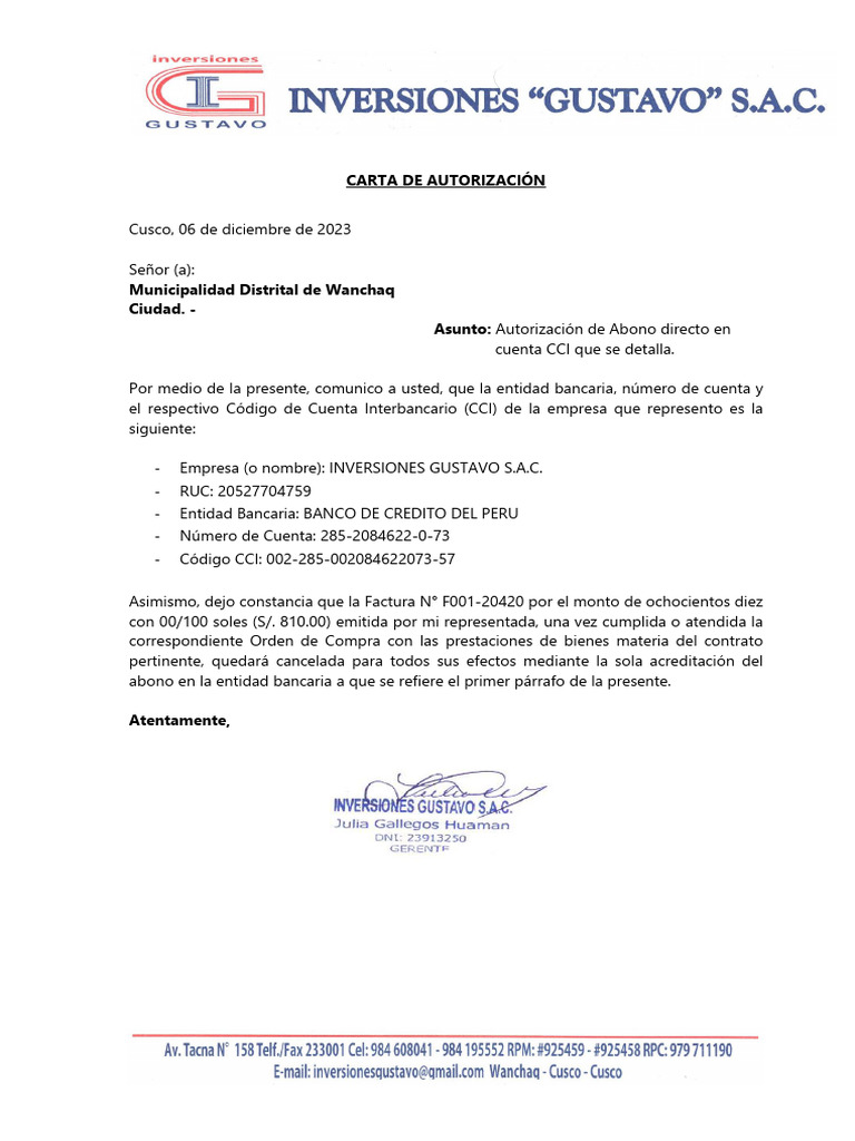 Formato de Cci - Wanchaq | PDF