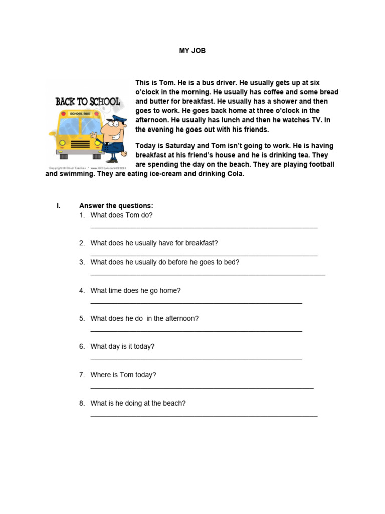 Present Simple Vs Present Continuous Reading Comprehension Exercises ...