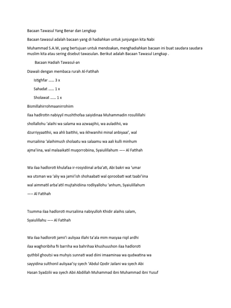 Bacaan Tawasul Yang Benar Dan Lengkap | PDF