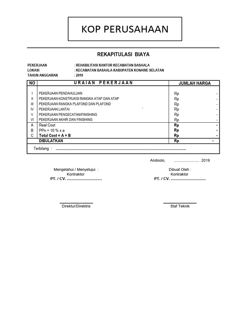 Boq Kantor Camat Basala 2019 | PDF