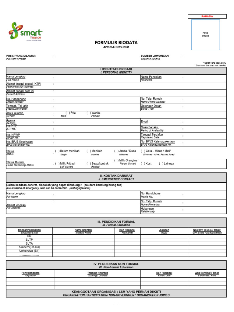 Formulir Biodata Lamaran Kerja | PDF