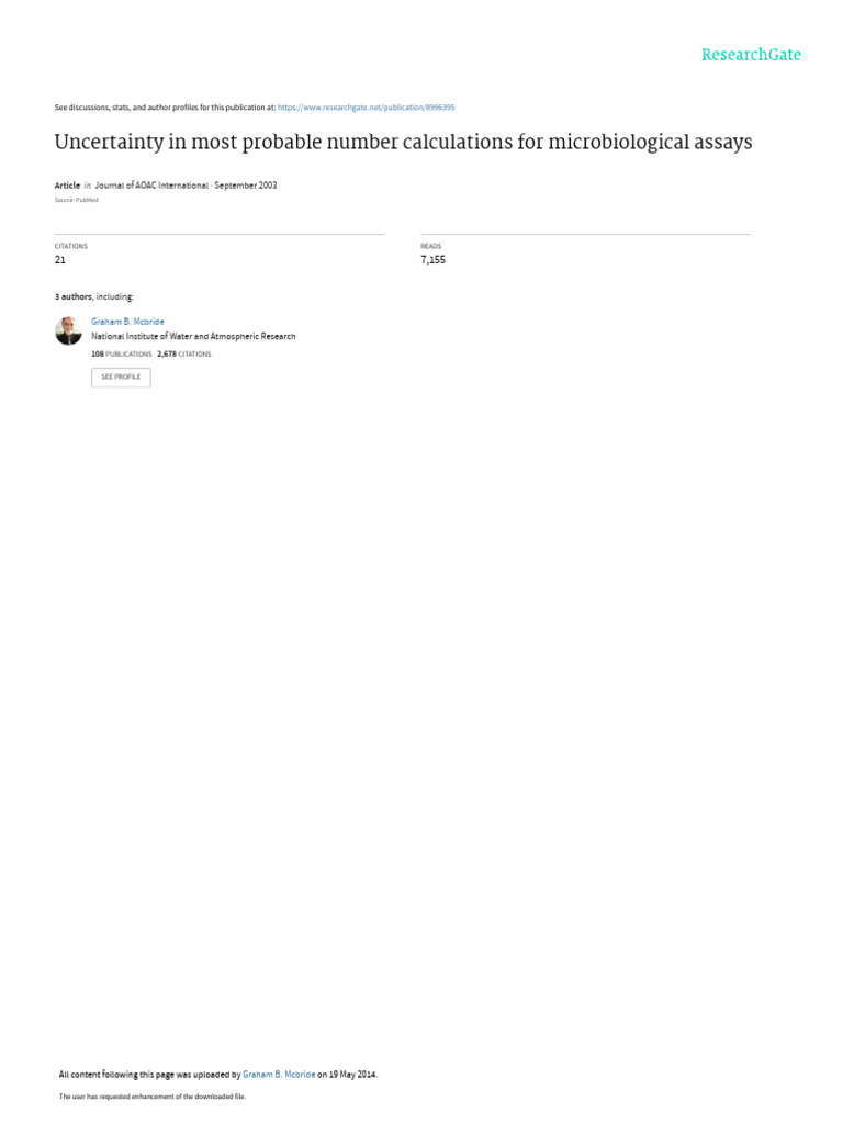 Uncertainty in Most Probable Number Calculations F | PDF | Confidence Interval | Poisson ...