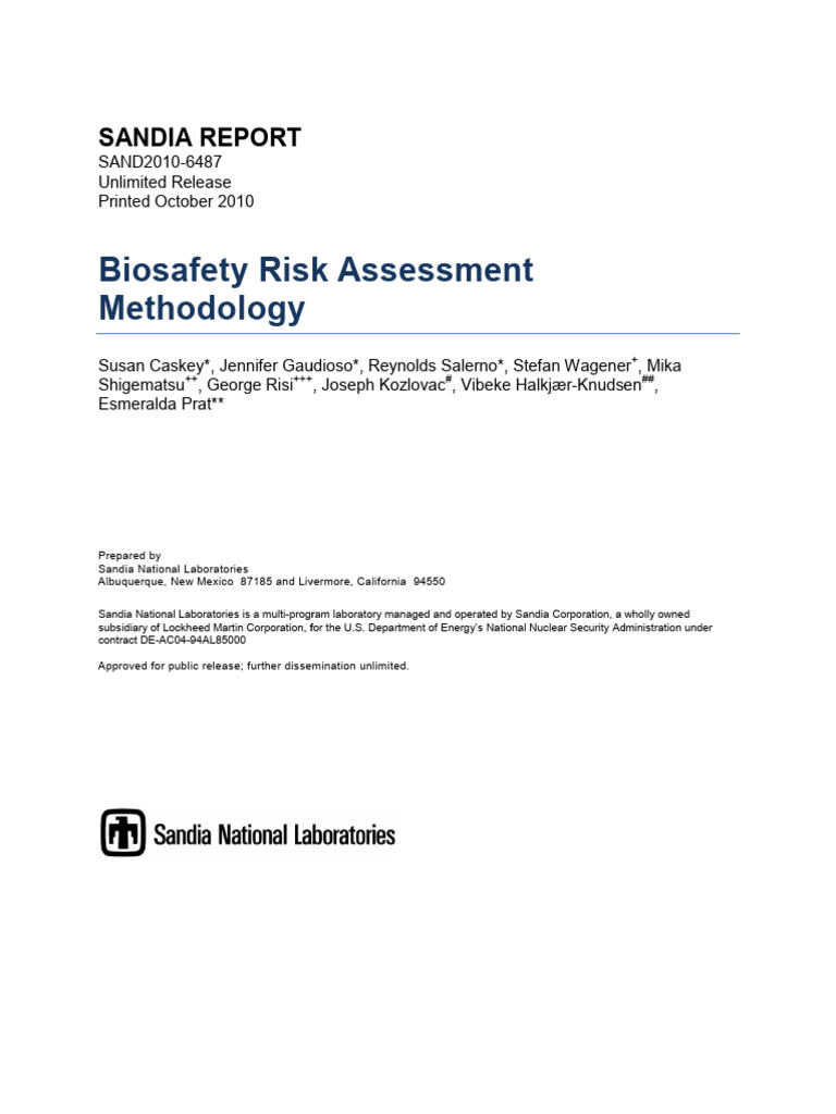 Sandia_BioRAMs_Biosafety Risk Assessment Methodology. | PDF | Risk ...