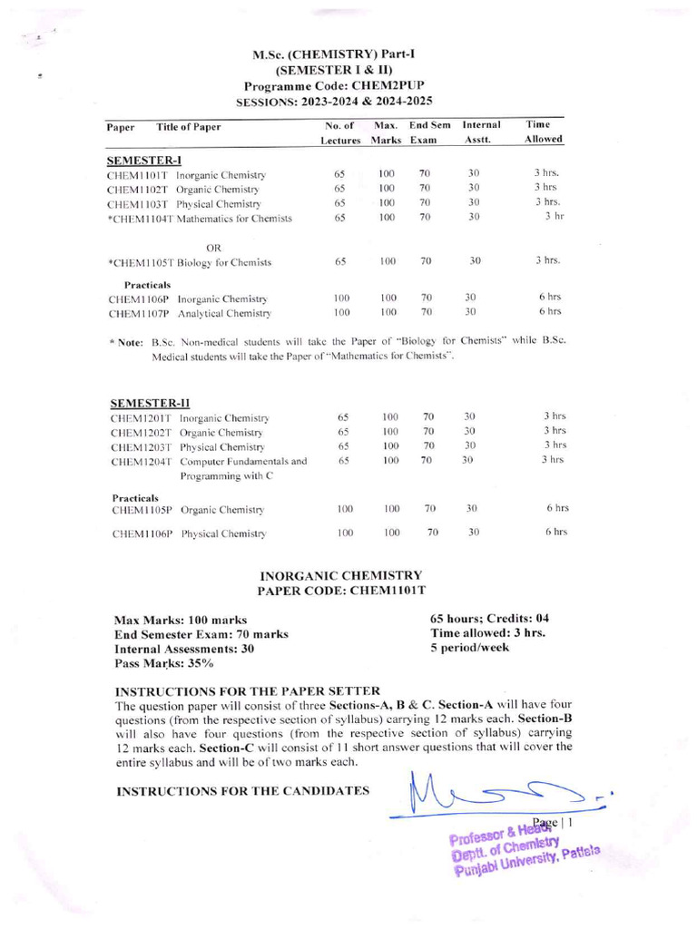 M.Sc. (CHEMISTRY) Part - I (SEMESTER I & II) | PDF