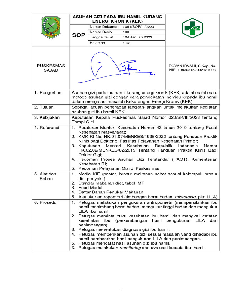351a2 SOP Asuhan Gizi Pada Bumil KEK | PDF | Pengembangan Diri | Kesehatan Holistik
