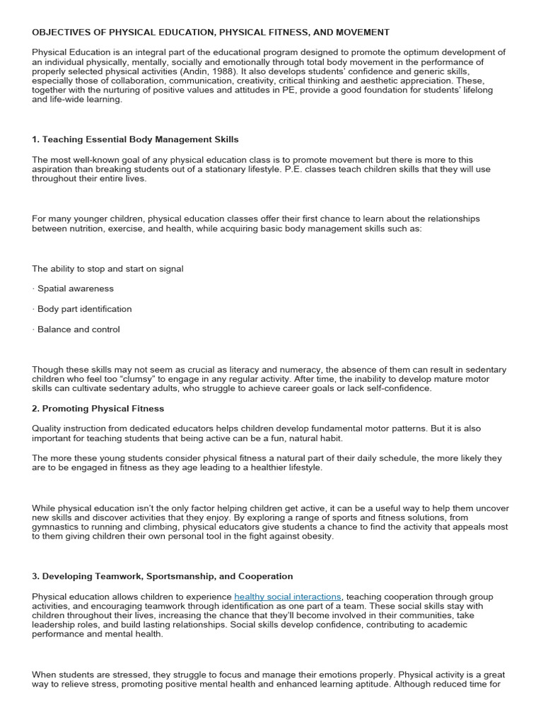 Objectives of Physical Education | PDF | Physical Education | Physical ...