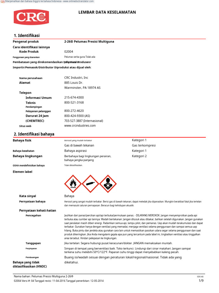 CRC 2-26 Msds Indo | PDF