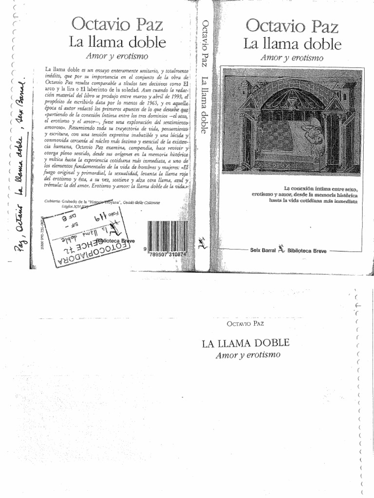 PAZ, Octavio - La Llama Doble Amor y Erotismo en Occidente. | PDF