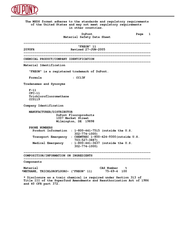 MSDS Dupont | PDF | Dangerous Goods | Personal Protective Equipment