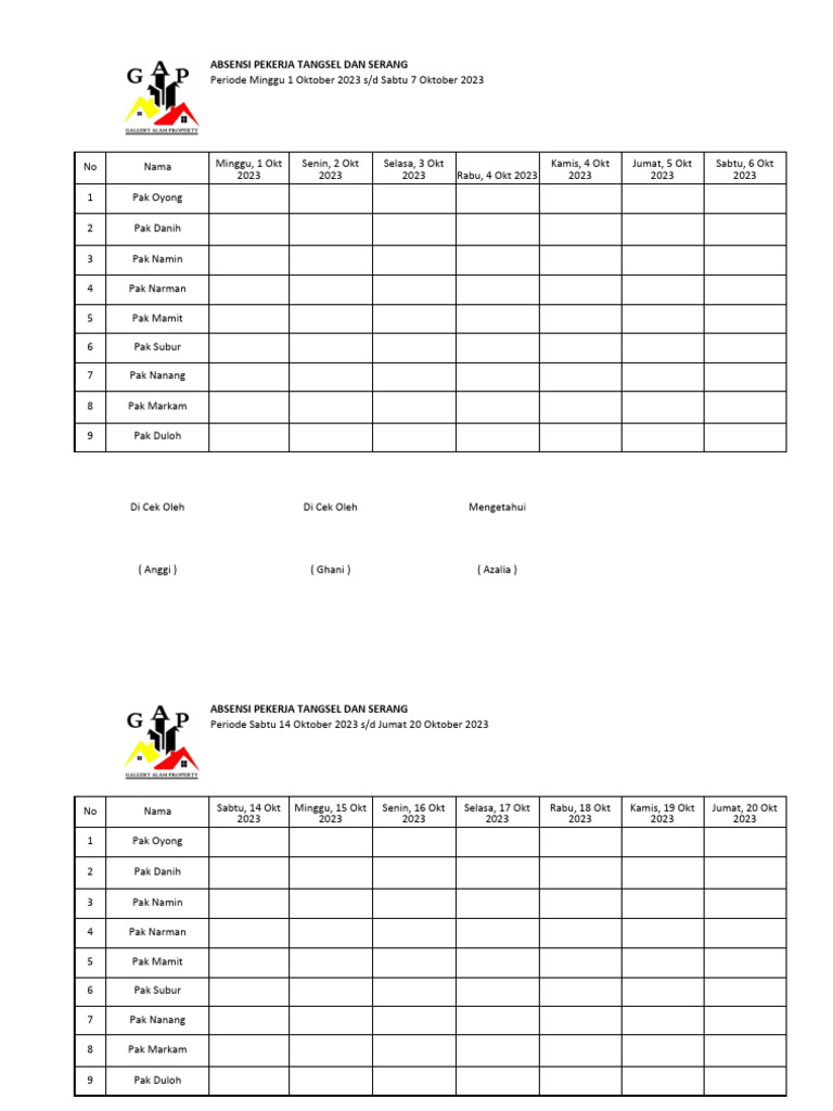 Absensi Pekerja Gap | PDF