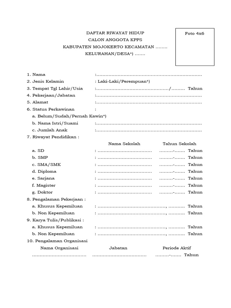 CV Calon Anggota KPPS Mojokerto | PDF