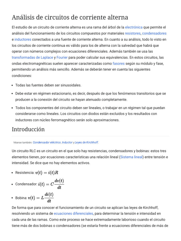 Análisis de Circuitos de Corriente Alterna - Wikipedia, La Enciclopedia Libre | PDF | Impedancia ...